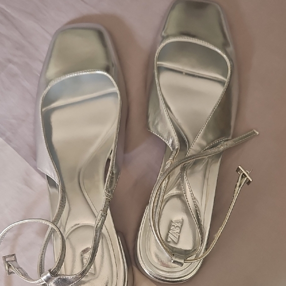 Zara | Shoes | Zara Silver Sandals Minimalist Design | Poshmark